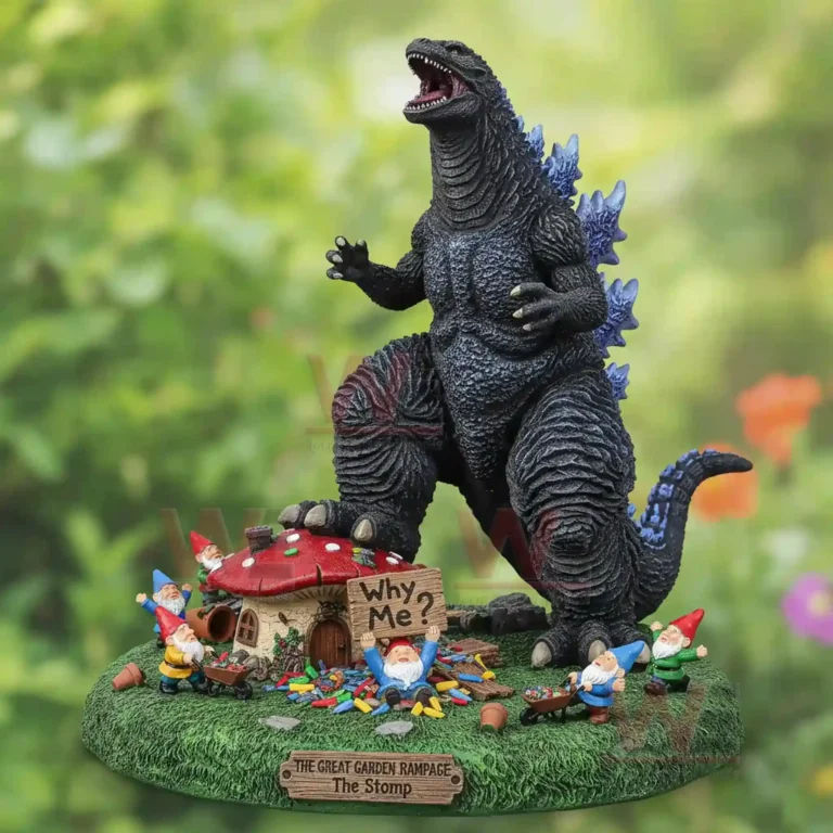 The Great Garden Rampage Giant Kaiju Godzilla vs. Gnomes Statue ...