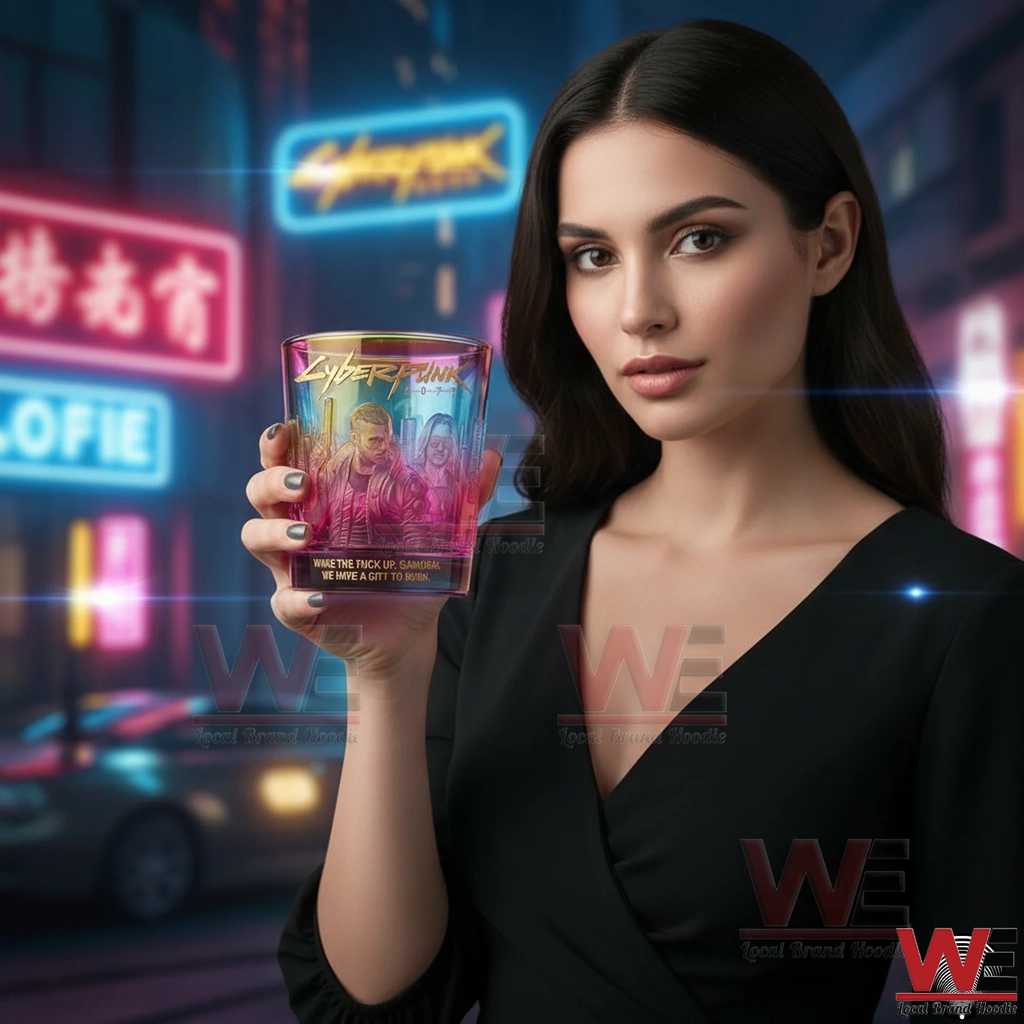 Cyberpunk 2077 Johnny Silverhand Night City Whiskey Glass - WeLocalBrandHoodie