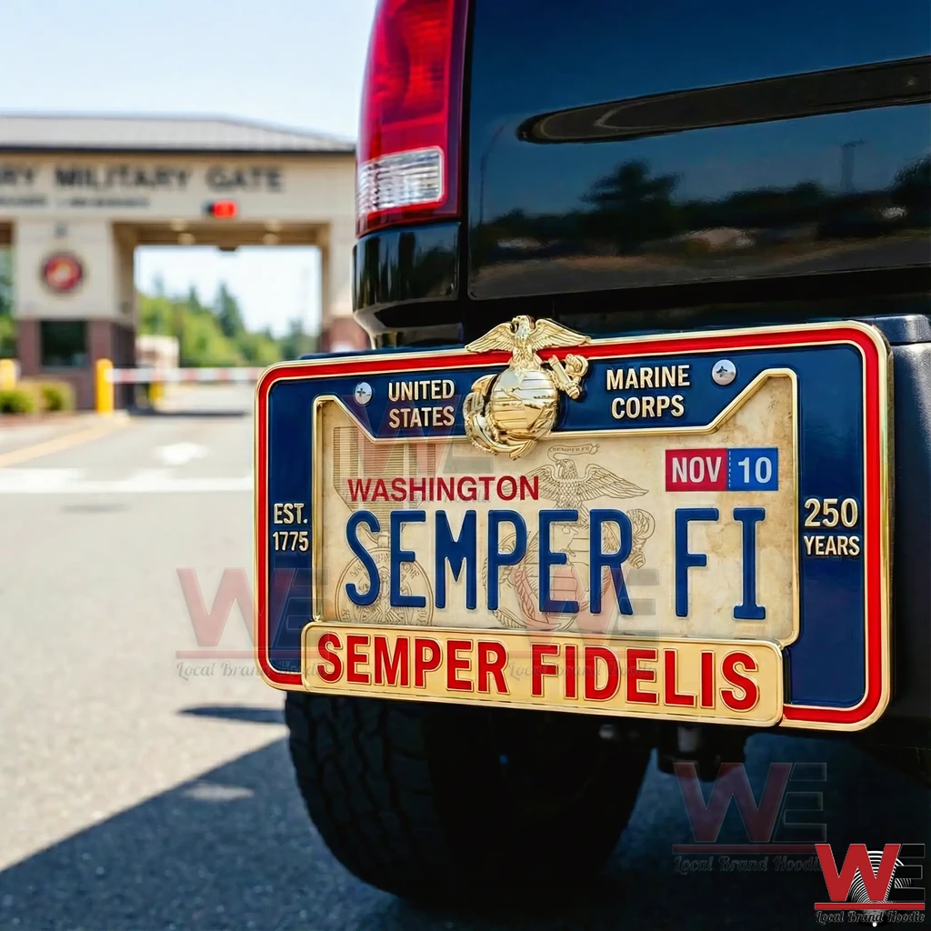 USMC 250th Anniversary Car License Plate Frame - WeLocalBrandHoodie